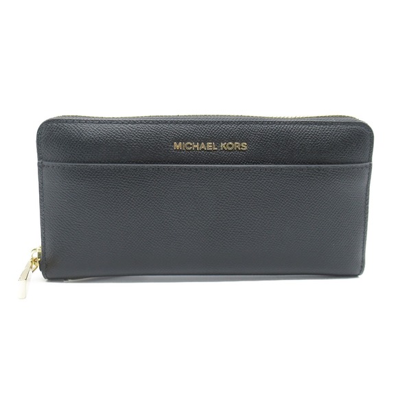 Michael Kors | Bags | Michael Kors Round Long Wallet Black Leather Pvc ...